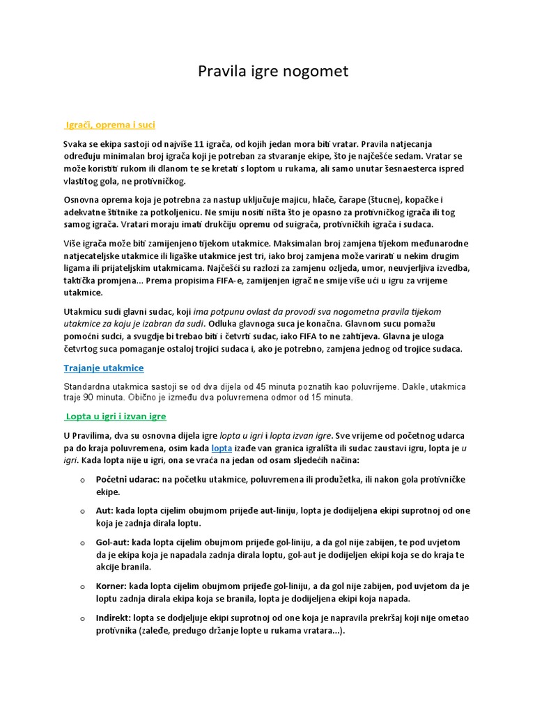 Pravila Igre Nogomet | PDF
