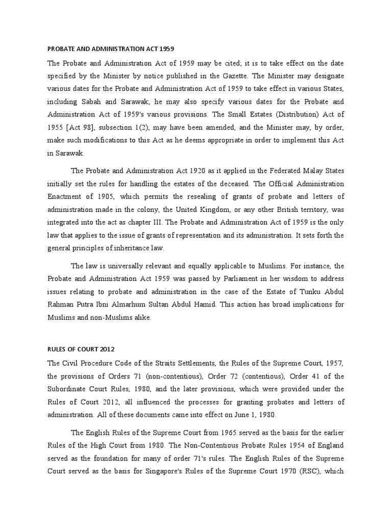 Probate and Administration Act 1959 Overview | PDF | Probate | Trust Law