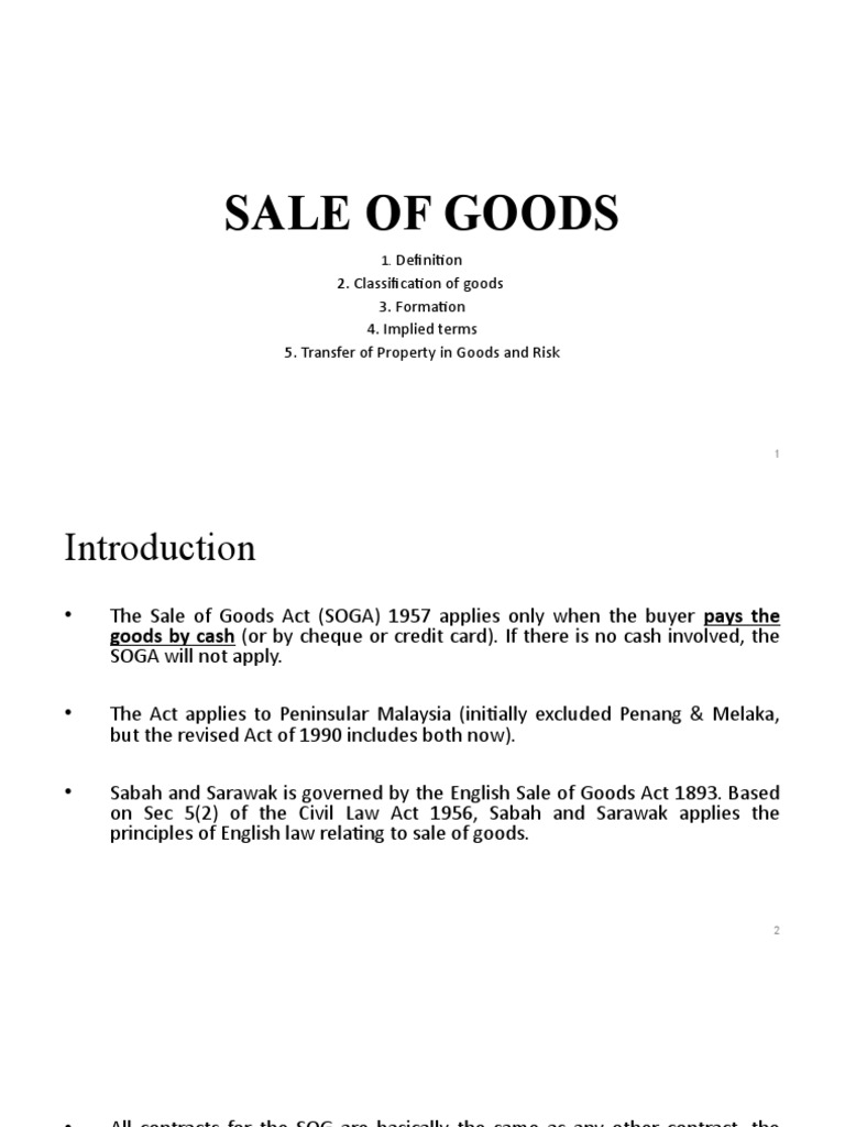 Sale of Goods Act 1957 Overview | PDF | Finance & Money Management ...