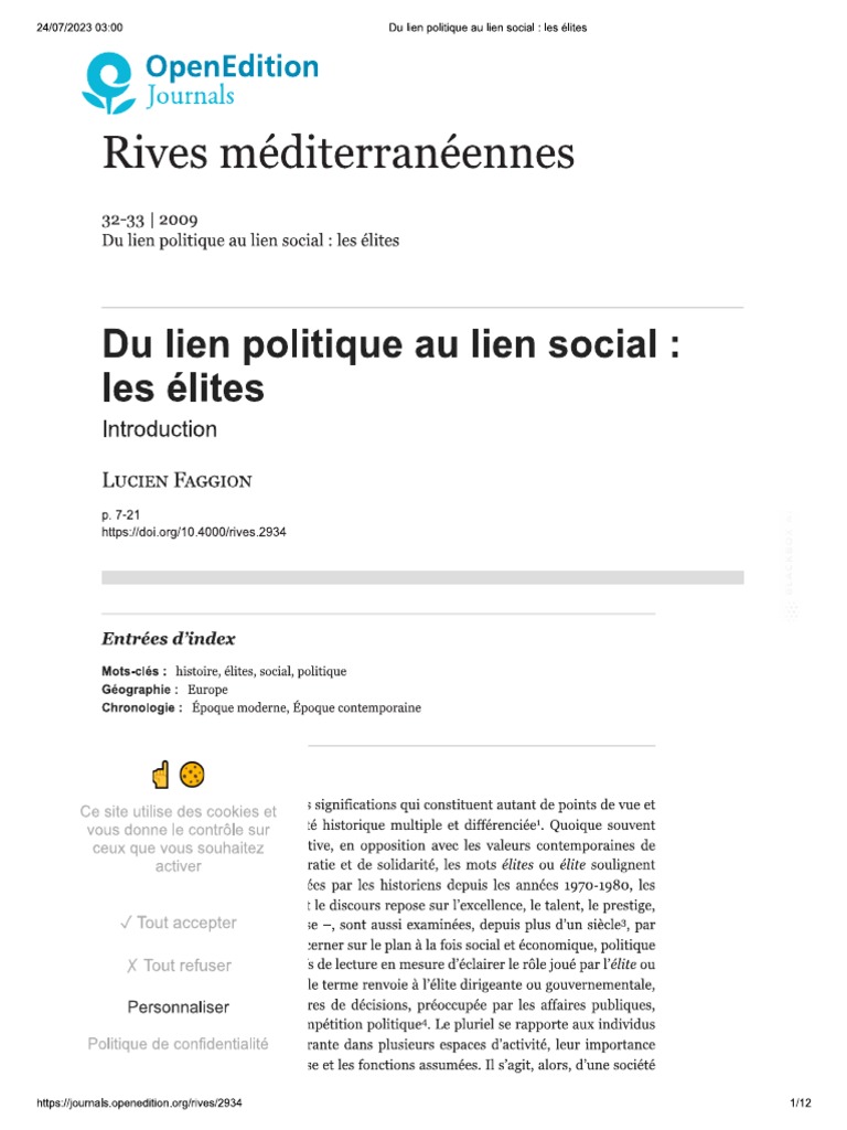 Du Lien Polituqe Au Lein Social - Les Élites | PDF