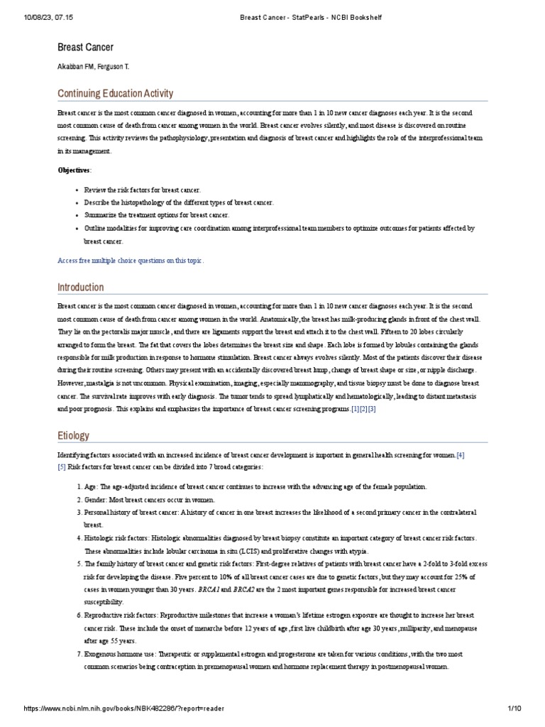 Breast Cancer - StatPearls - NCBI Bookshelf | PDF | Breast Cancer | Cancer