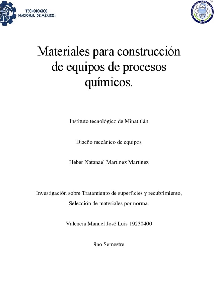 Materiales para Construcción de Equipos de Procesos Químicos. | PDF