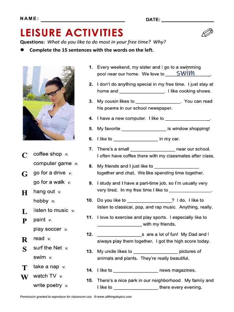 Leisure activities. | PDF Leisure activities. | PDF