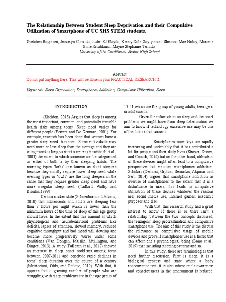 Sleep Deprivation and Smartphone Use in Teens | PDF | Survey ...