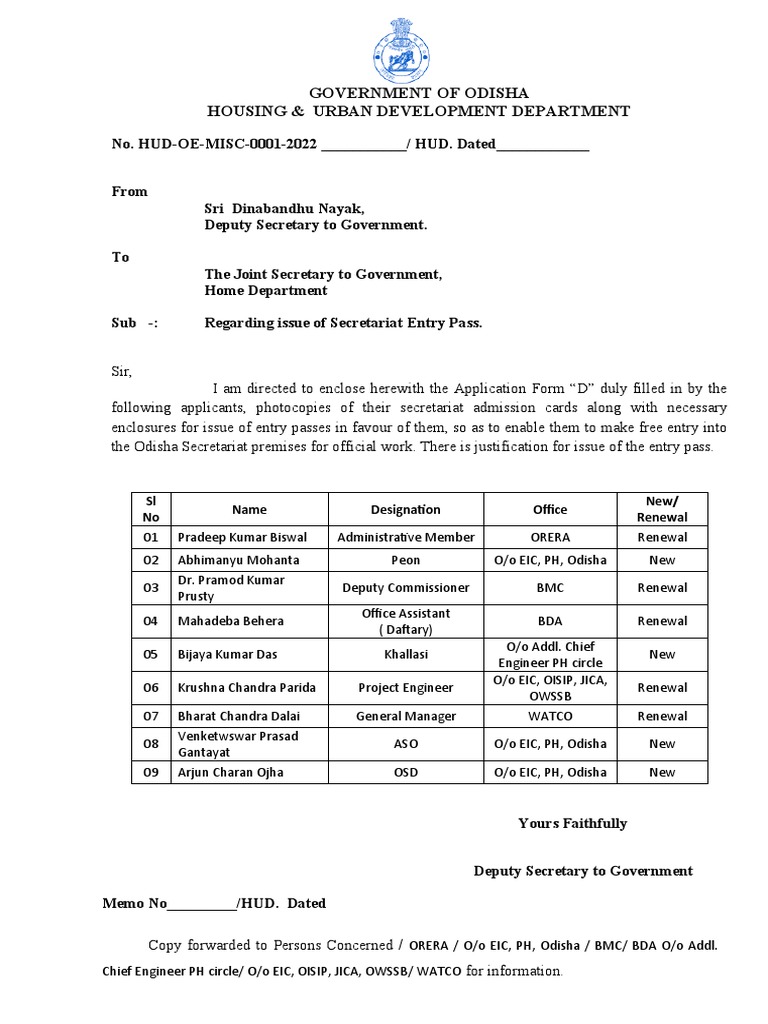 Odisha Secretariat Entry Pass Requests | PDF | Business | Government