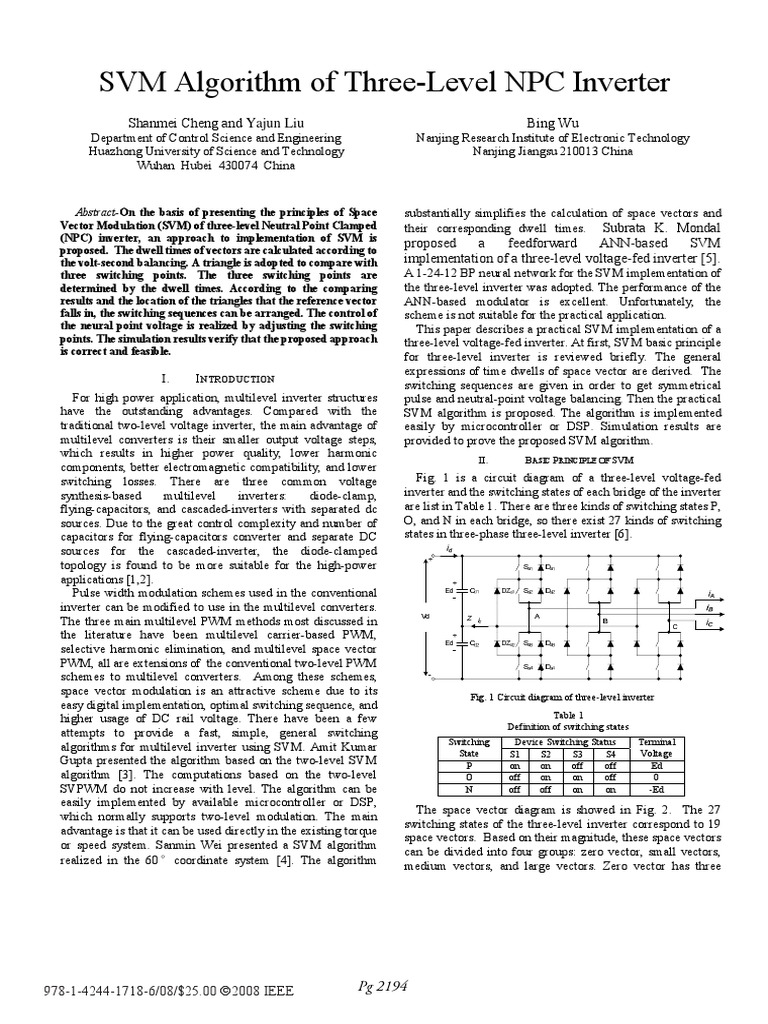 Svm Algorithm Of Three Level Npc Inverter Shanmei Cheng And Yajun Liu Bing Wu Pdf Power 1162