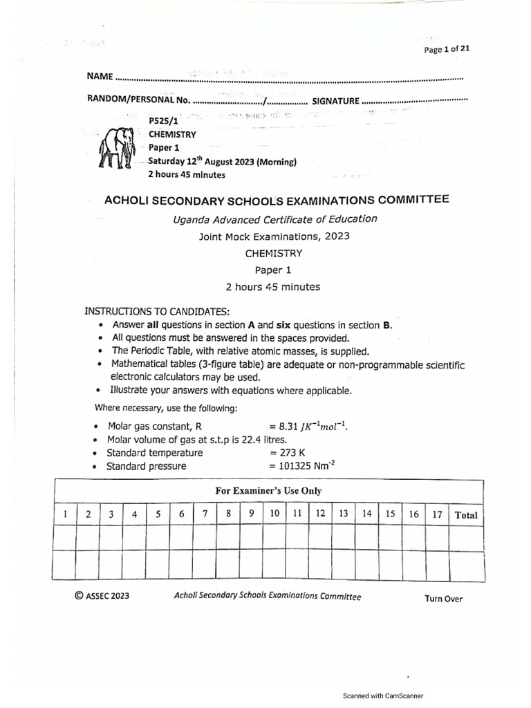 Uace Chem 1 Assec 2023 | PDF