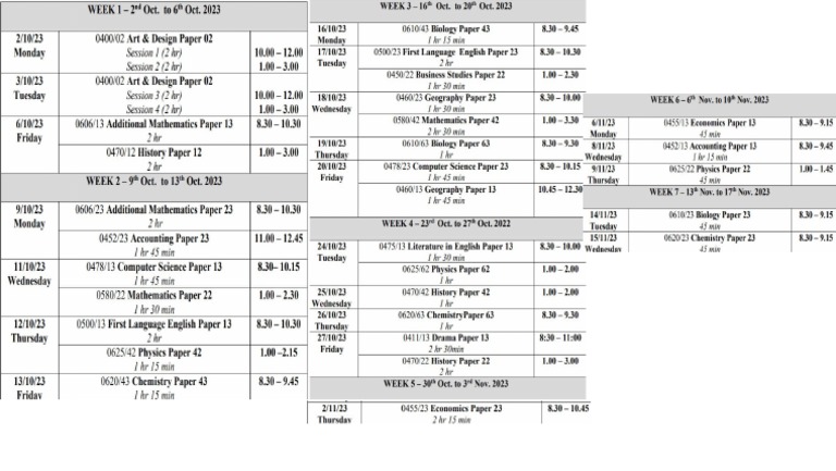 Igcse Timetable Pdf