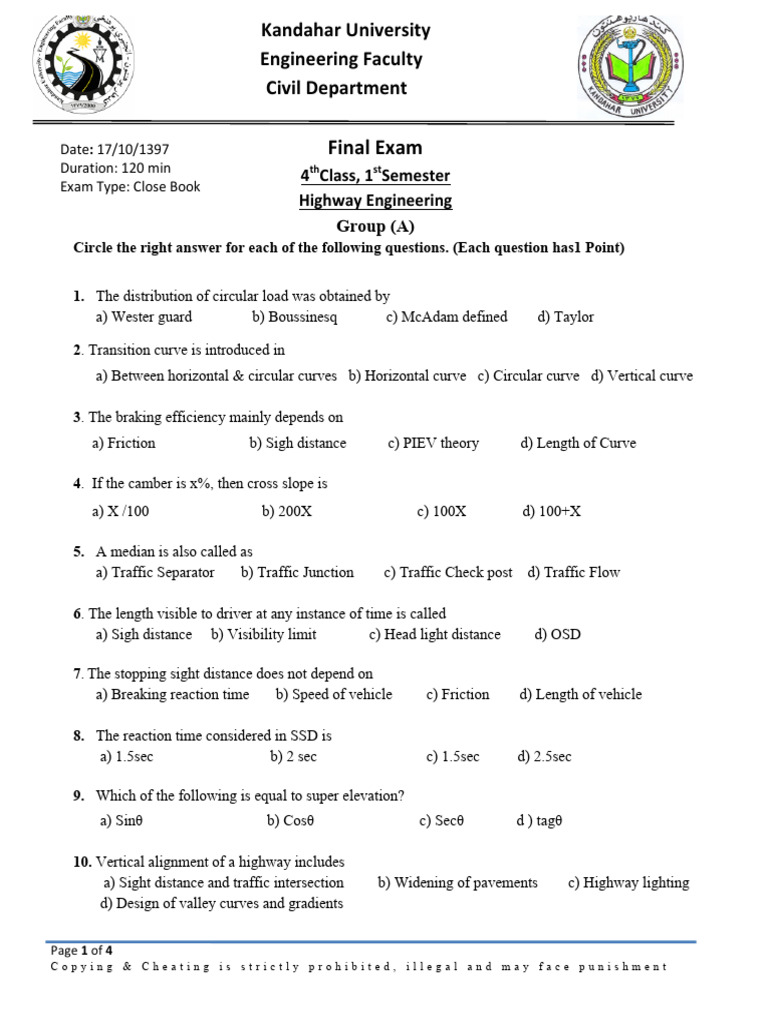 Highway Questions A | PDF | Traffic | Road