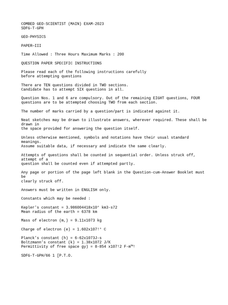 QP GeolM 23 GEO PHYSICS PAPER III 250623 | PDF | Field Effect ...