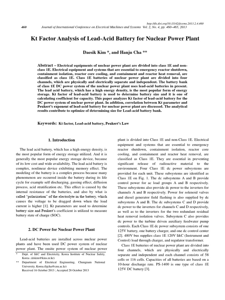 KT Factor Analysis of Lead-Acid Battery For Nuclear Power Plant | PDF ...