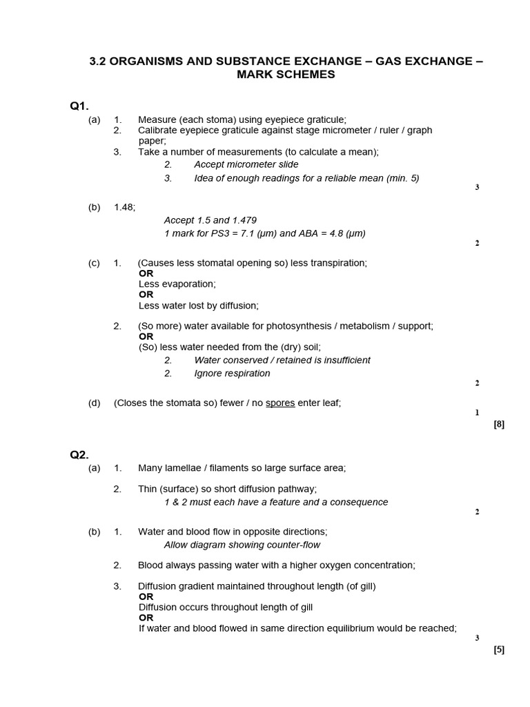 3.2 Organisms and Substance Exchange - Gas Exchange 1 - MS | PDF | Stoma | Breathing