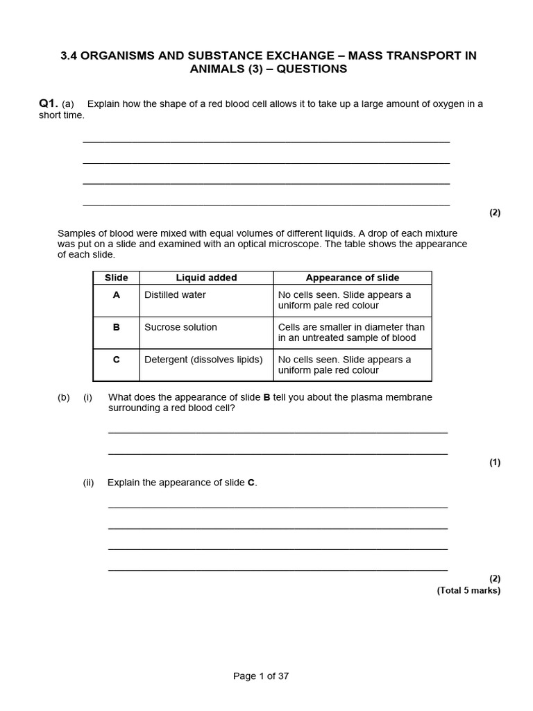 3.4 Organisms and Substance Exchange - Mass Transport in Animals 3 ...