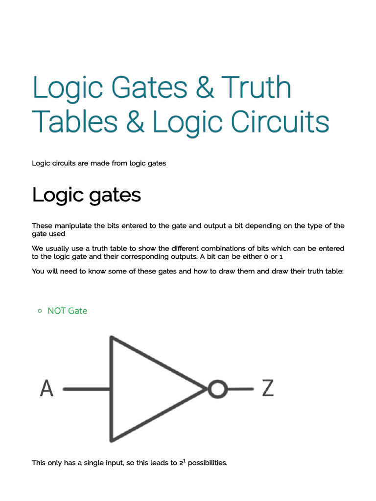 Logic Gates and Truth Tables Explained | PDF | Logic Gate | Logic