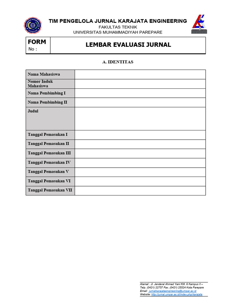 Lembar Evaluasi Jurnal Karajata Engineering (PSTS-UMPAR) | PDF