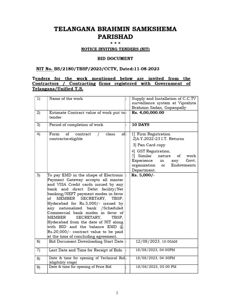 CCTV Tender for Brahmin Sadan | PDF | Payments | Debit Card