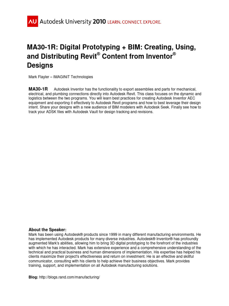 Ma30 1r Digital Prototyping Bim Pdf Autodesk Autodesk Revit