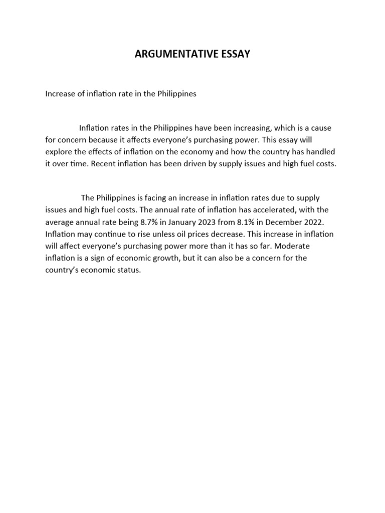 Argumentative Essay Increase of Inflation Rate in The Philippines | PDF