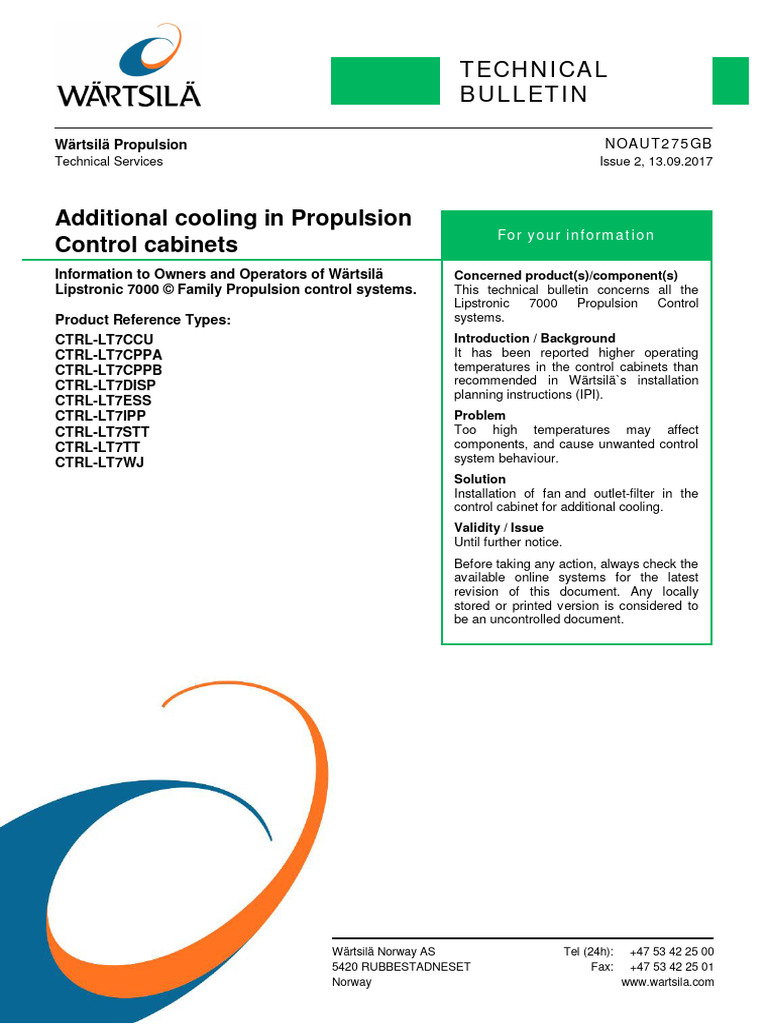 NOAUT275GB - Additional Cooling in Propulsion Control Cabinets | PDF ...