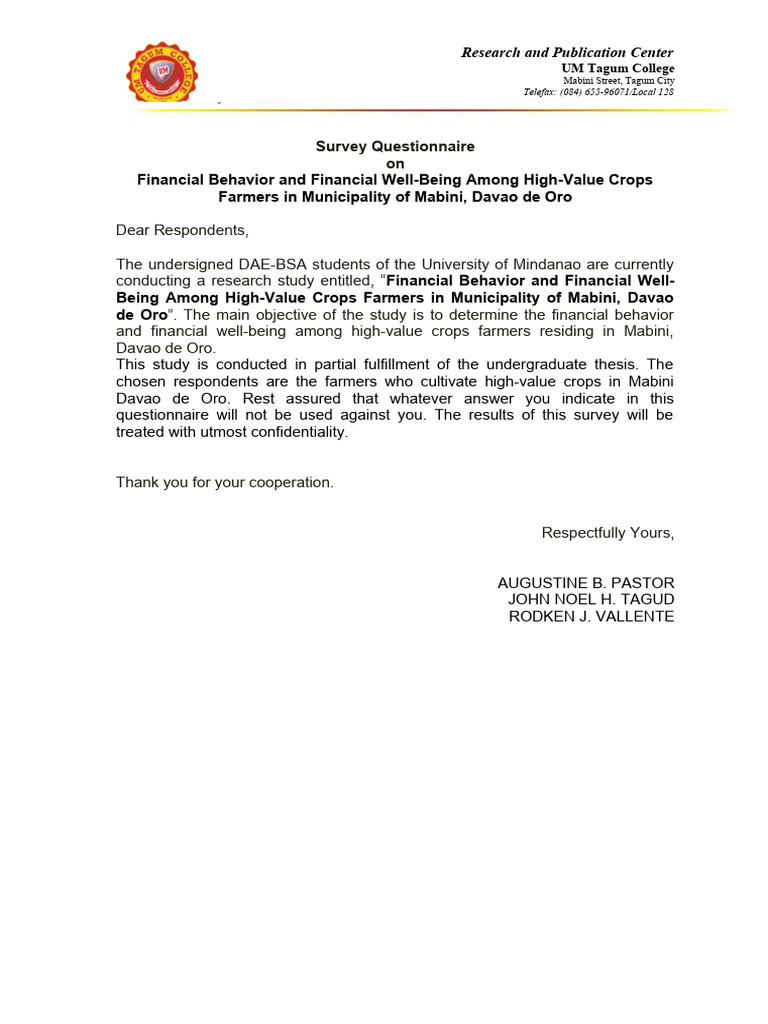Financial Behavior Survey for Farmers | PDF