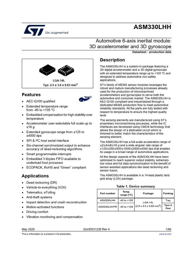 Asm 330 LHH | PDF | Gyroscope | Accelerometer