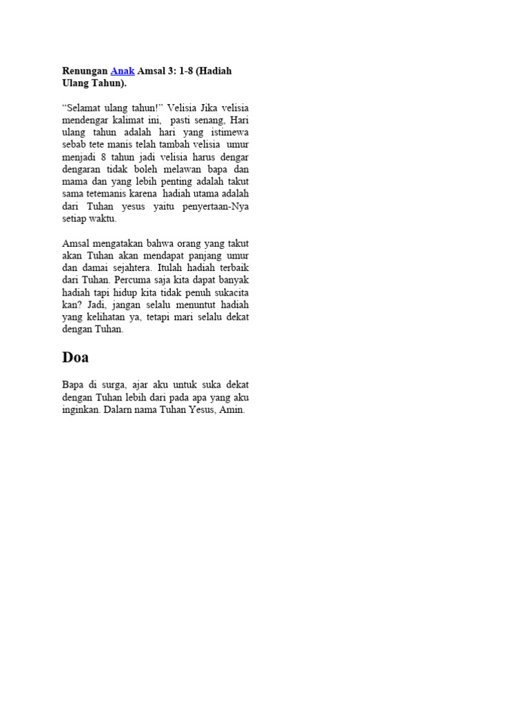 Renungan Anak Amsal 3 | PDF Renungan Anak Amsal 3 | PDF