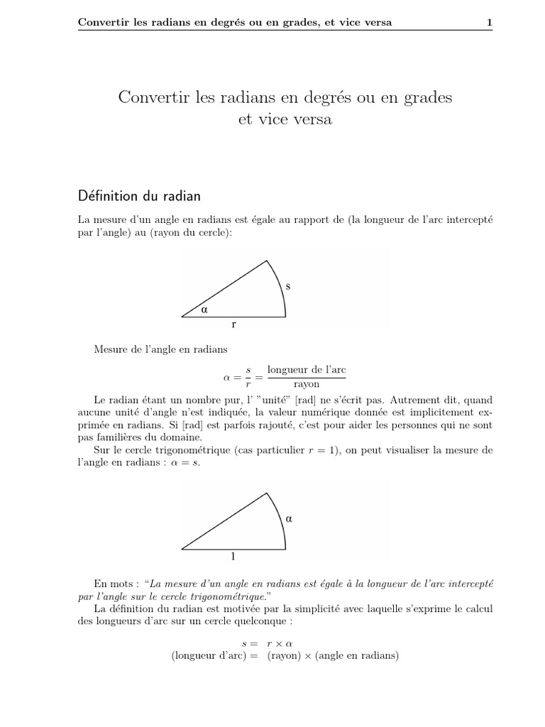 Conversion des angles : radians, degrés, grades | PDF | Angle | Euclide