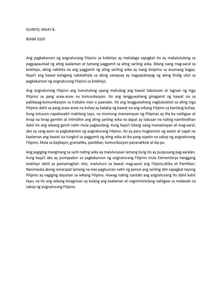 Tindig Sa Asignaturang Filipino | PDF