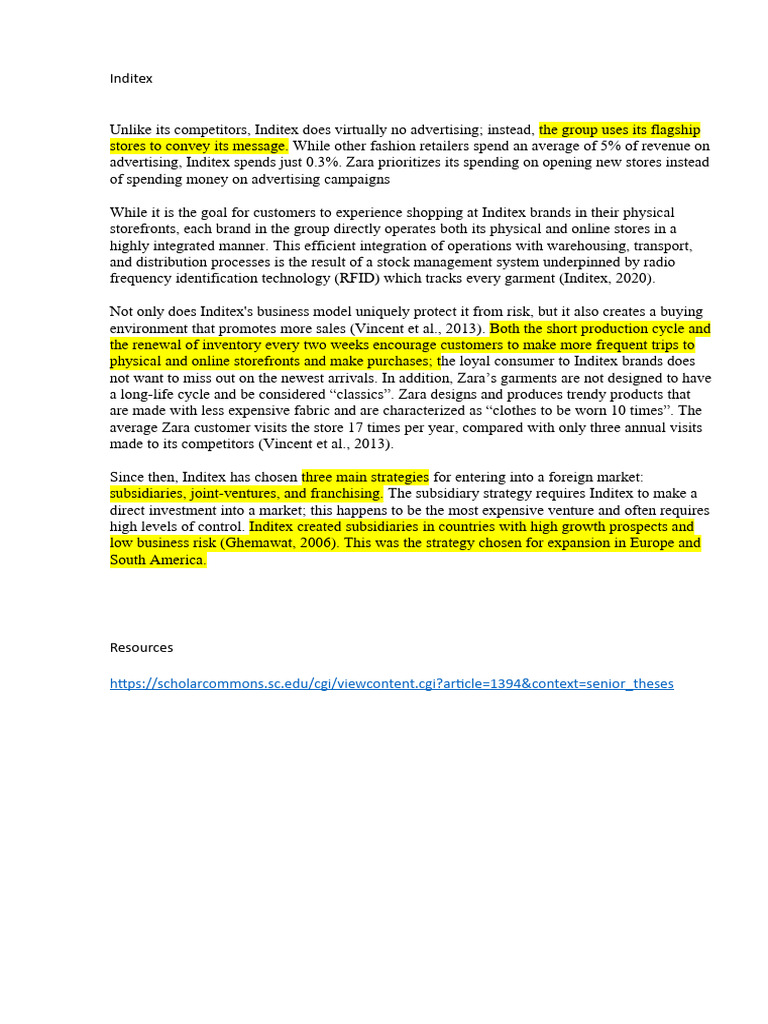 Inditex Marketing and Strategy Analysis | PDF | Business
