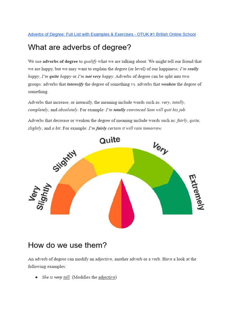 Adverbs of Degree | PDF | Adverb | Verb