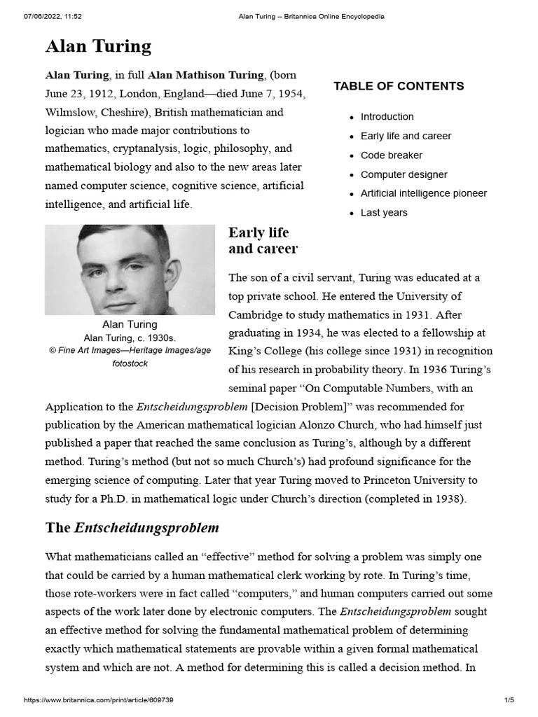Alan Turing - Britannica Online Encyclopedia | PDF | Alan Turing | Computing