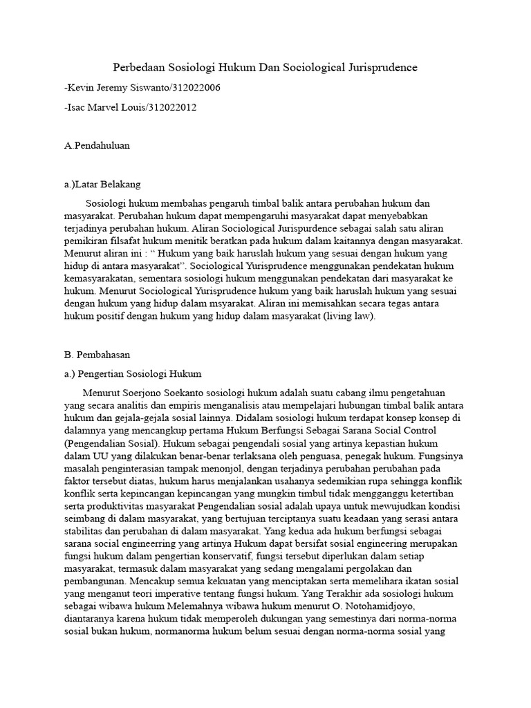 Artikel Perbedaan Sosiologi Hukum Dan Sociological Jurisprudence | PDF Artikel Perbedaan Sosiologi Hukum Dan Sociological Jurisprudence | PDF