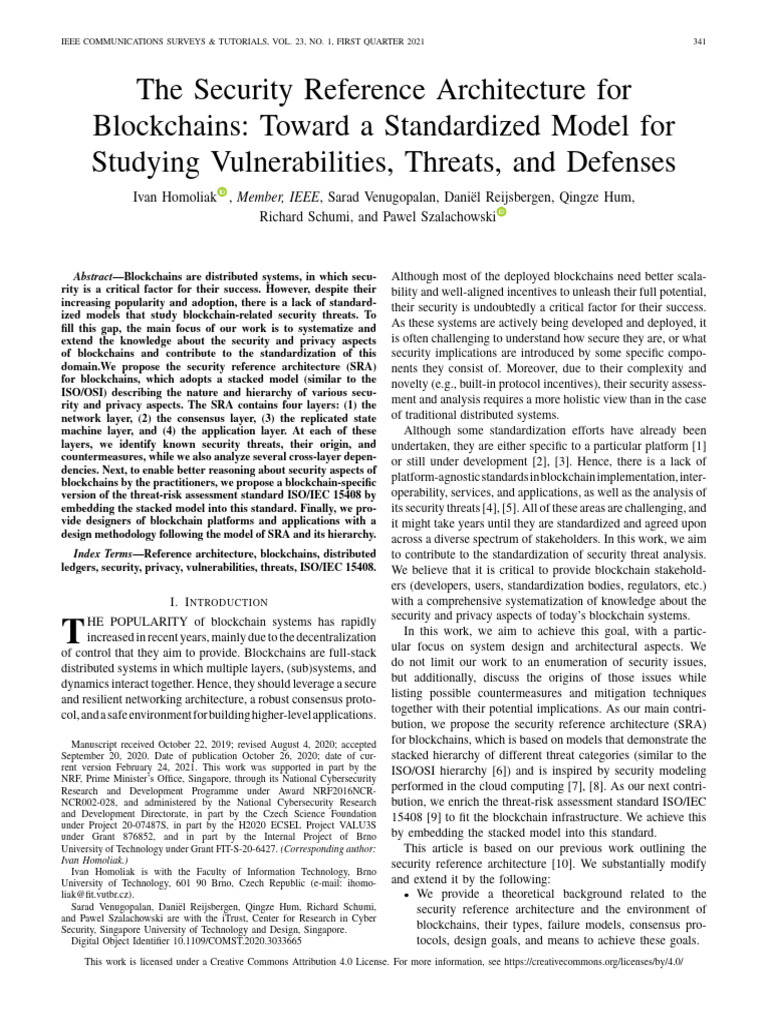 The Security Reference Architecture For Blockchains Toward A Standardized Model For Studying ...