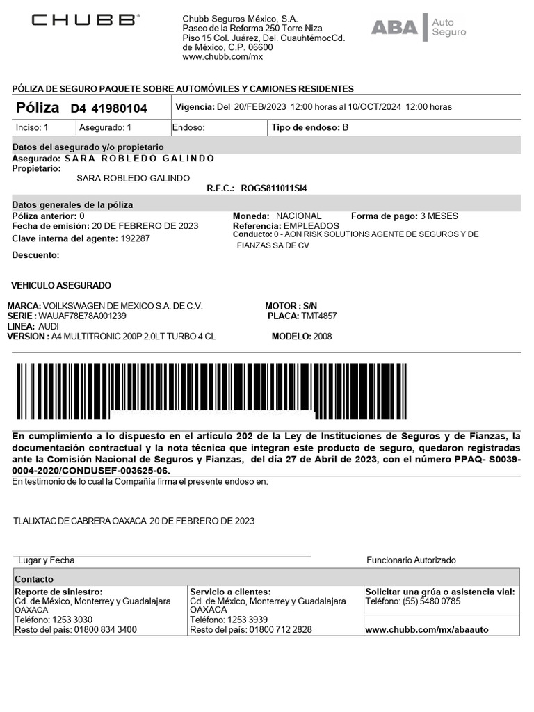 Póliza de Seguro Chubb Automóviles 2023 | PDF | Tecnología de vehículos ...