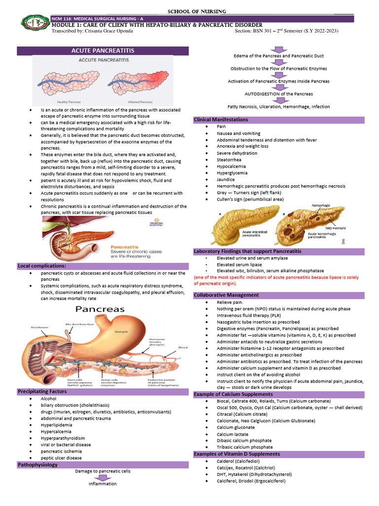 MS A - Mod 1 Cont Hepatobiliary and Pancreatic Disorder | PDF ...