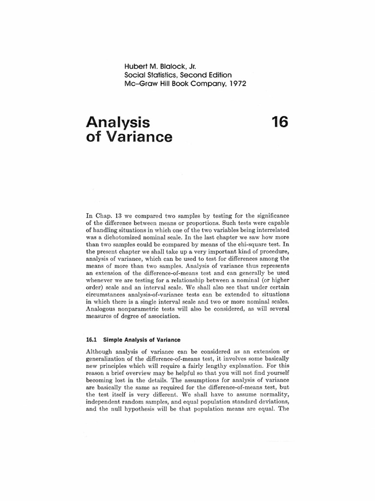 Blalock - Analysis of Variance | PDF