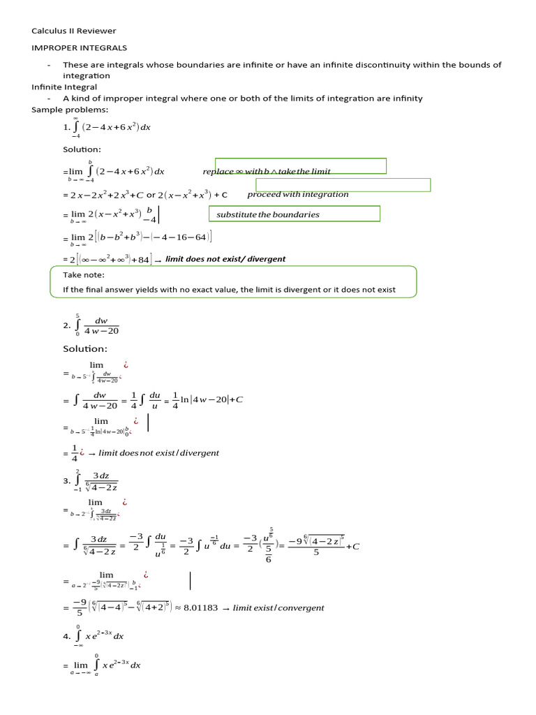 Calculus II Reviewer | PDF | Integral | Infinity