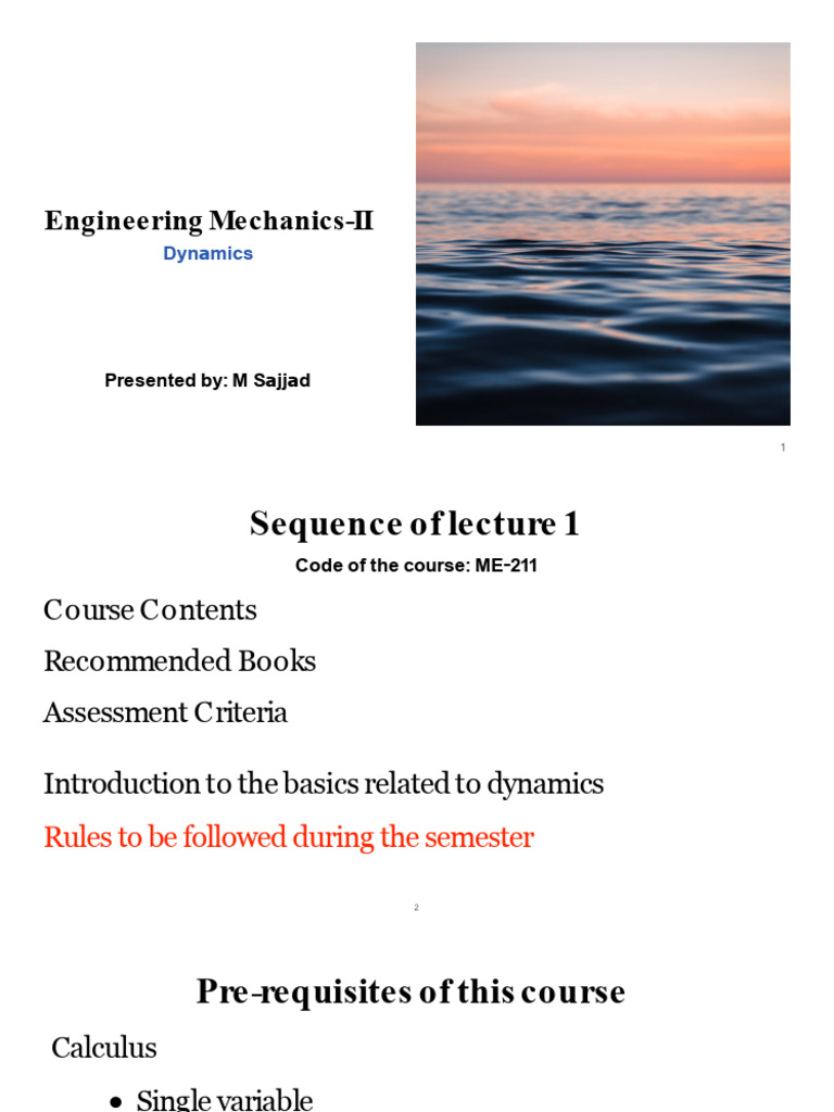 Lecture 1 Introduction To Dynamics | PDF | Force | Euclidean Vector