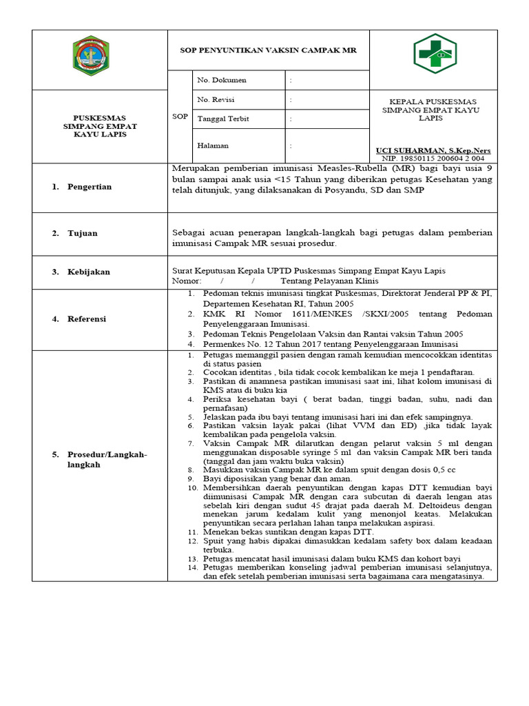 Sop Penyuntikan Vaksin MR | PDF