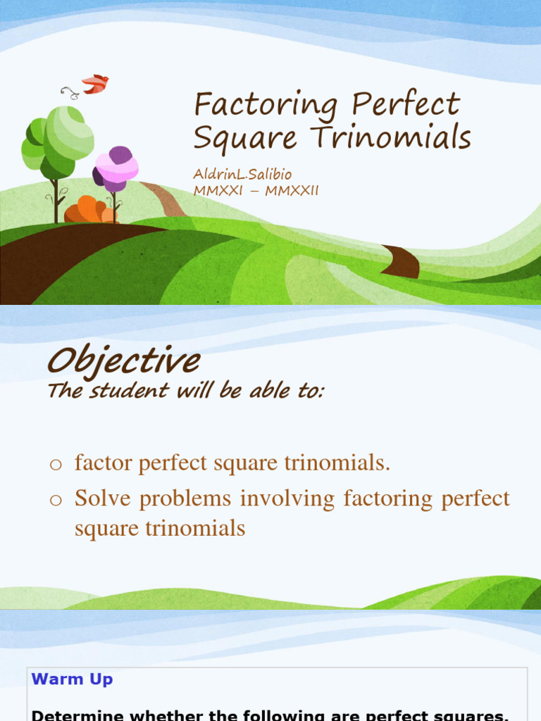 Factoring Perfect Square Trinomials | PDF | Area | Factorization
