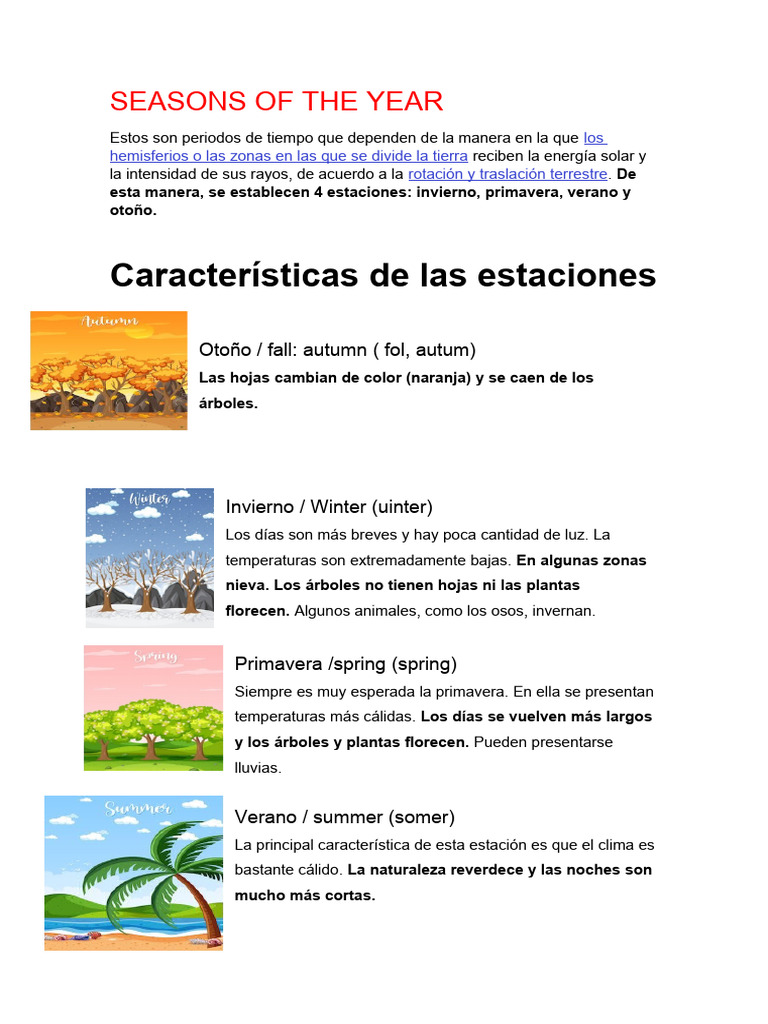 SEASONS OF THE YEAR - Docx Escritura 2do Grado | PDF | Hogar, jardinería y bricolaje