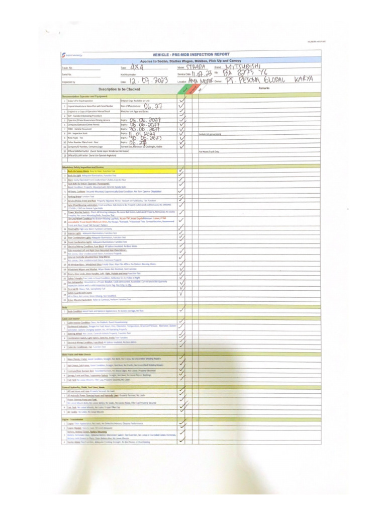 PRE MOB INSPECTION | PDF