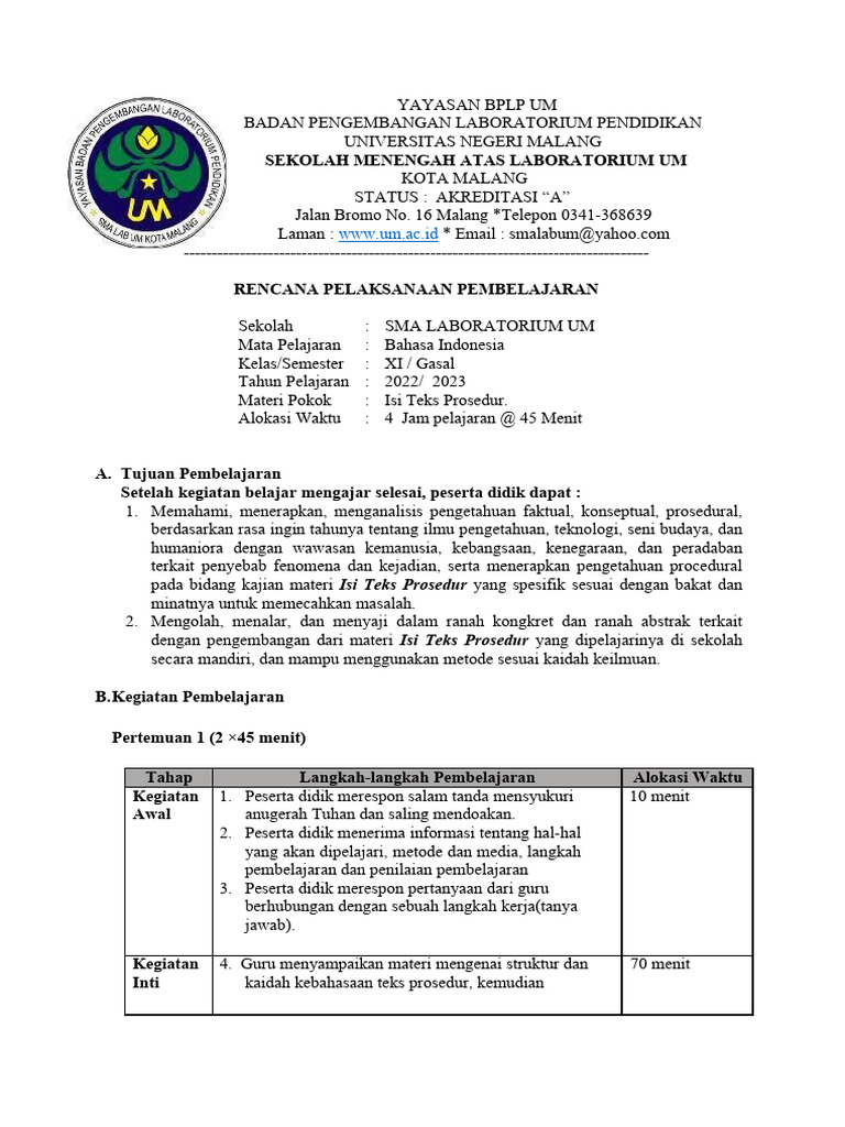 RPP Bahasa Indonesia Kelas Xi | PDF | Karier & Perkembangan