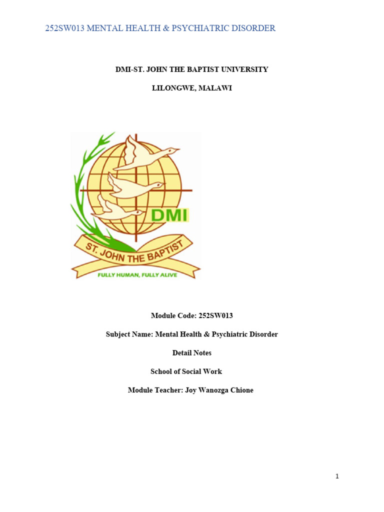 Mental Health Notes Units 1 Pdf Mental Disorder Psychiatry