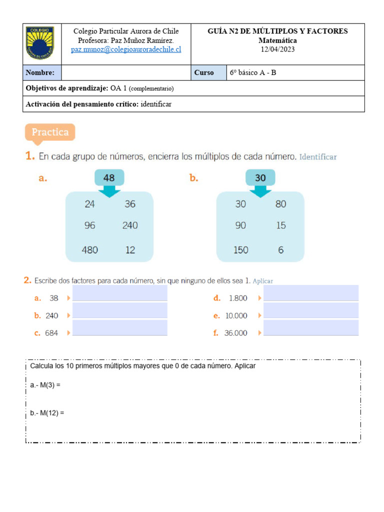 6° Multiplos y Factores | PDF