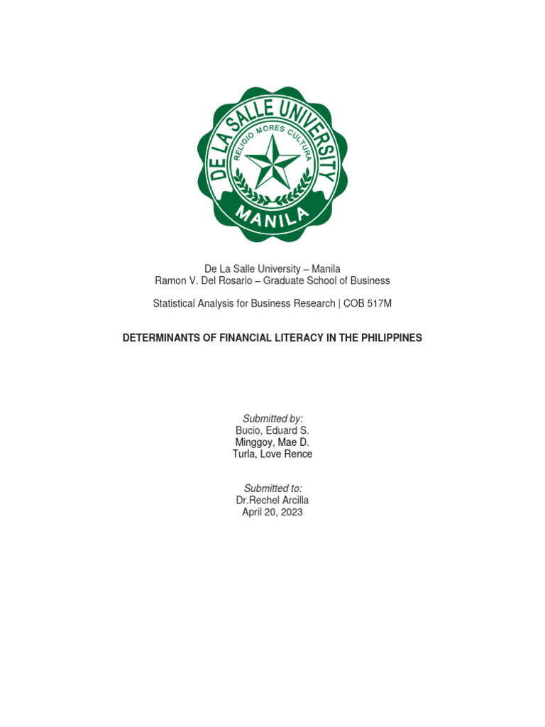 Determinants Of Financial Literacy In The Philippines Pdf