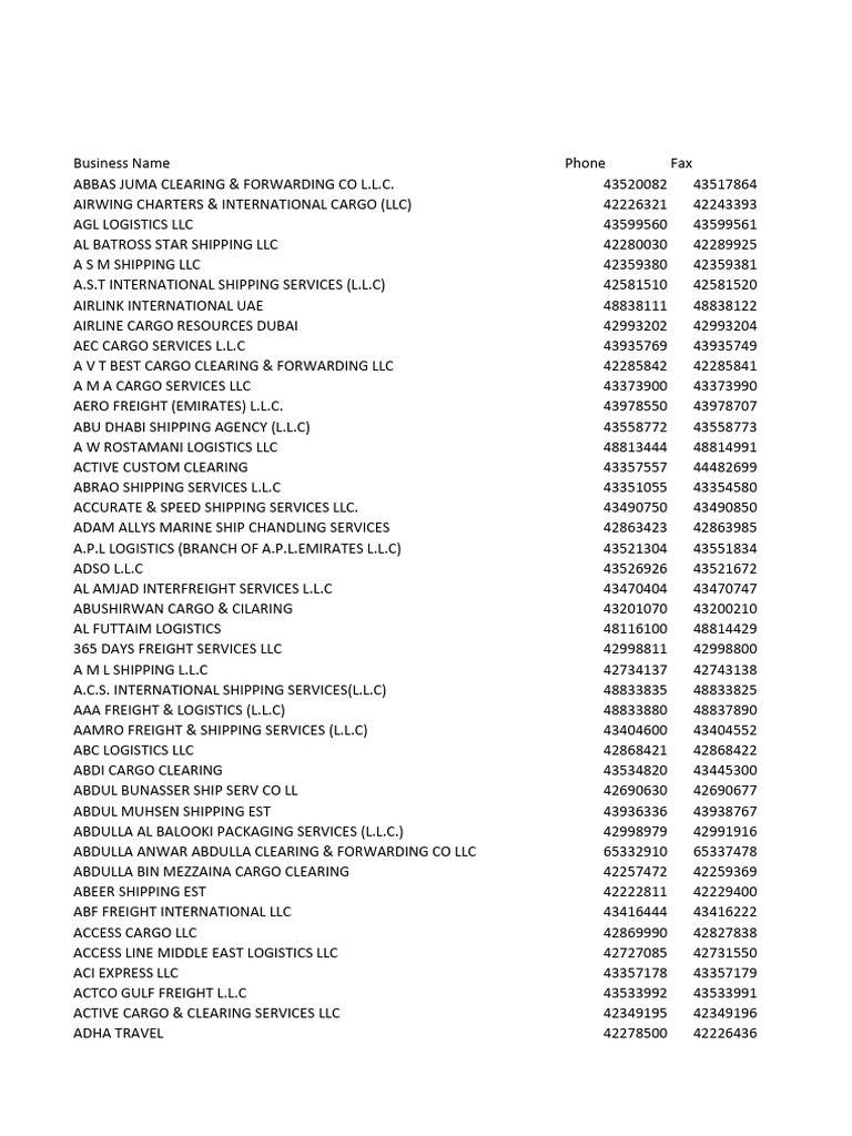 Database Download Free Pdf Cargo United Arab Emirates