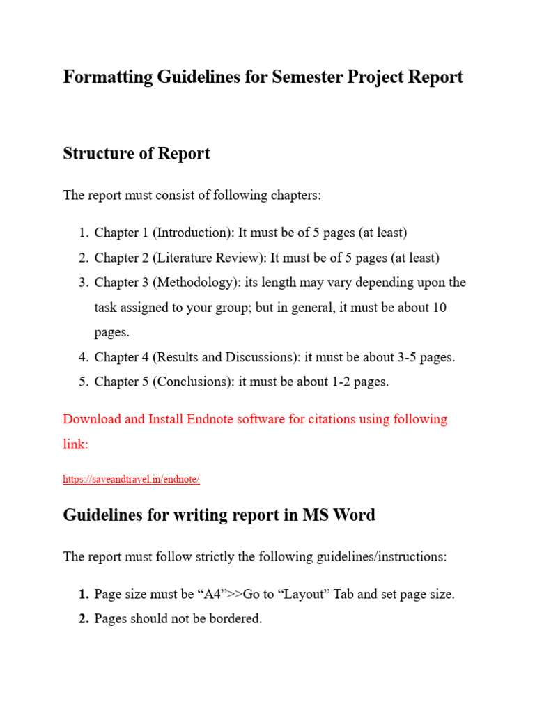 Formatting Guidelines For Semester Project Report | PDF | Microsoft Word | Software