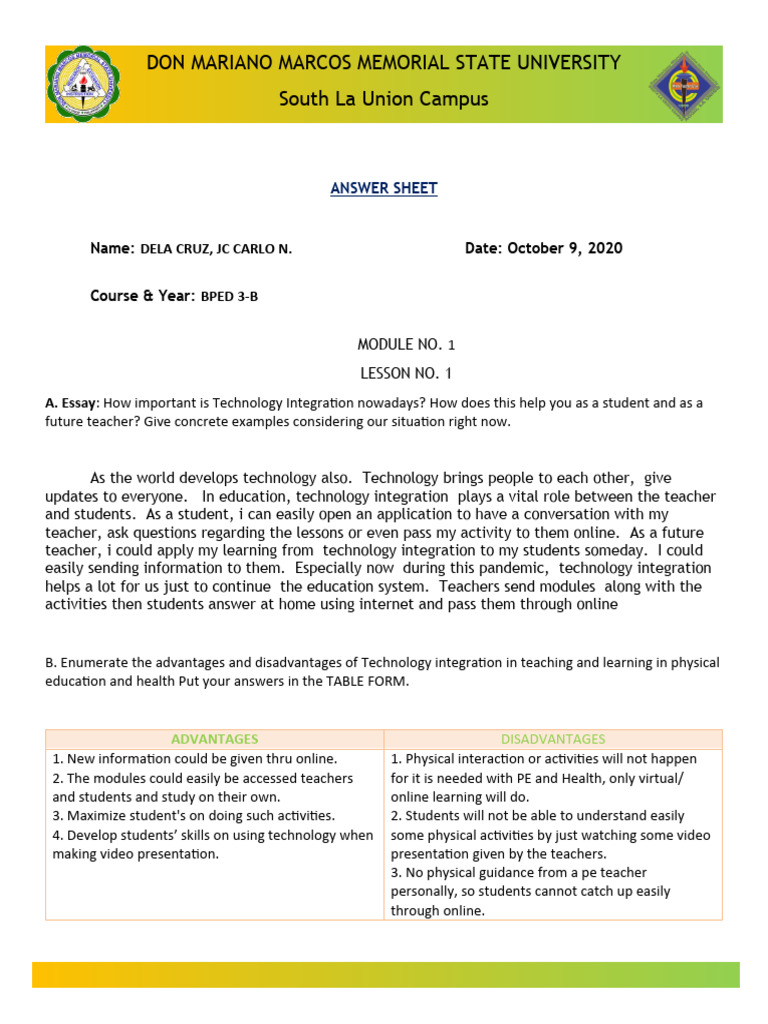 Dela Cruz JC Carlo Bepe 116 Module 1 Part 1 Activities | PDF | Educational Technology | Teachers