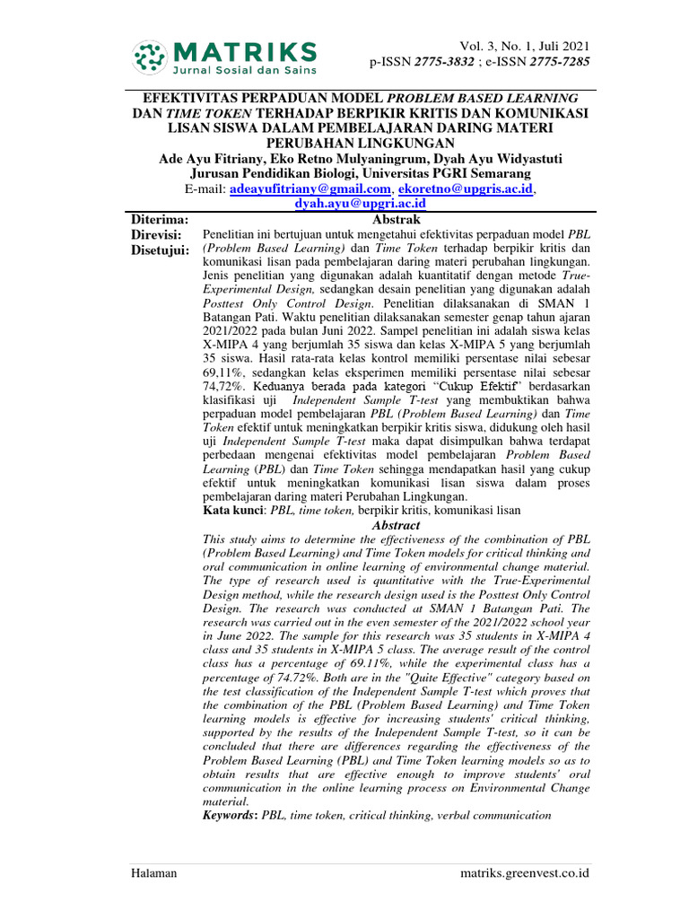 Template Jurnal Matriks | PDF